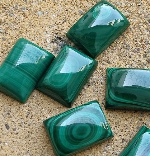 Natural Malachite Rectangle 10x14mm Shape Flat Back Cabochon Loose ...