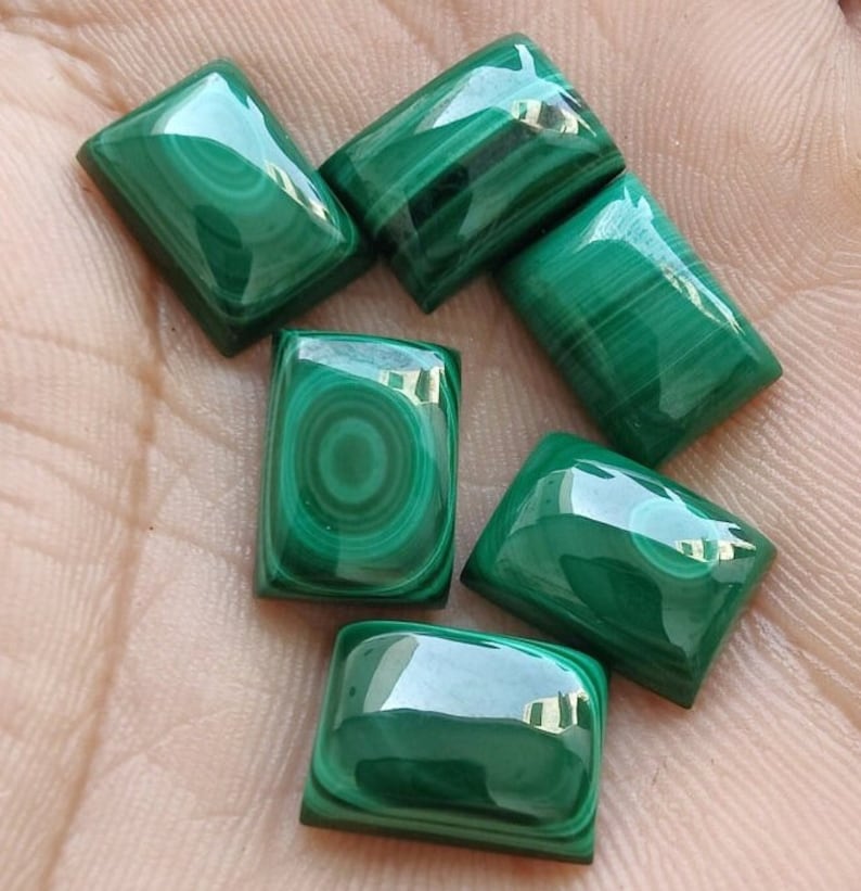Natural Malachite Rectangle 10x14mm Shape Flat Back Cabochon Loose ...