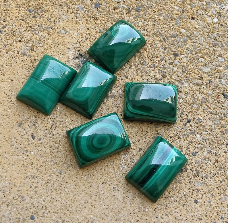 Natural Malachite Rectangle 10x14mm Shape Flat Back Cabochon Loose ...