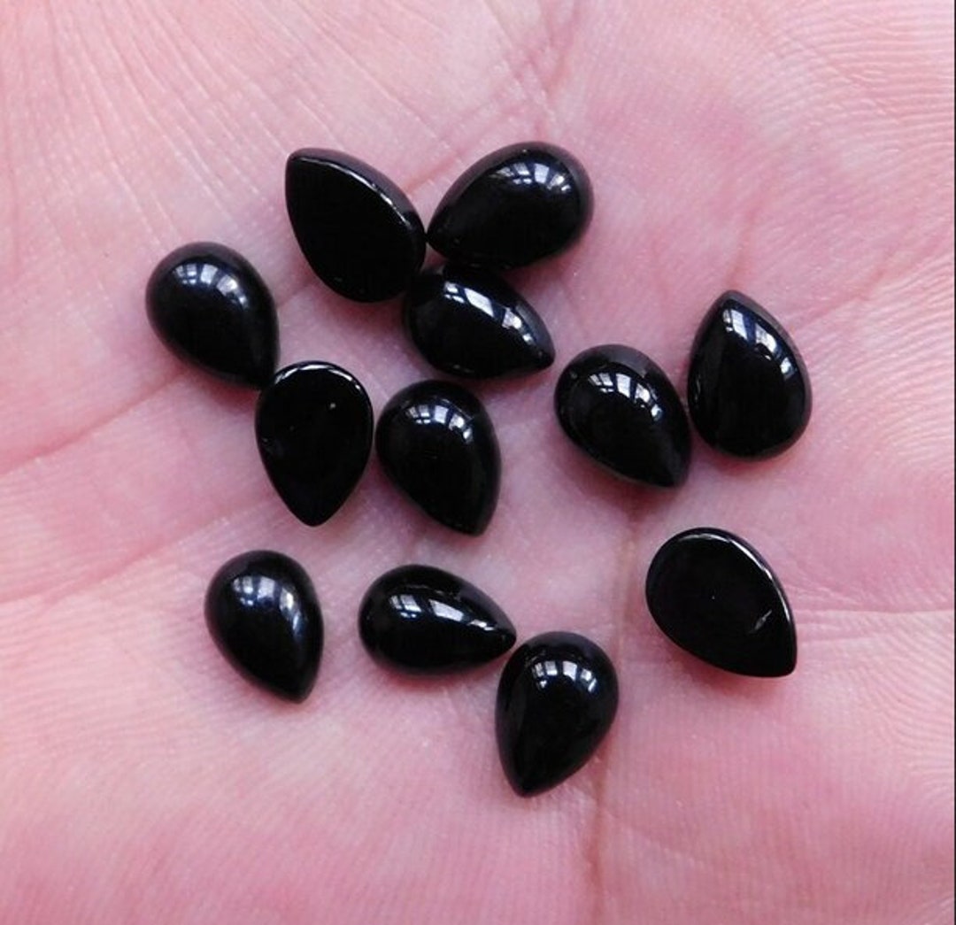 Natural Cabochon Black Onyx Pear Drop Shape Flat Back 12x16mm Cabochon ...