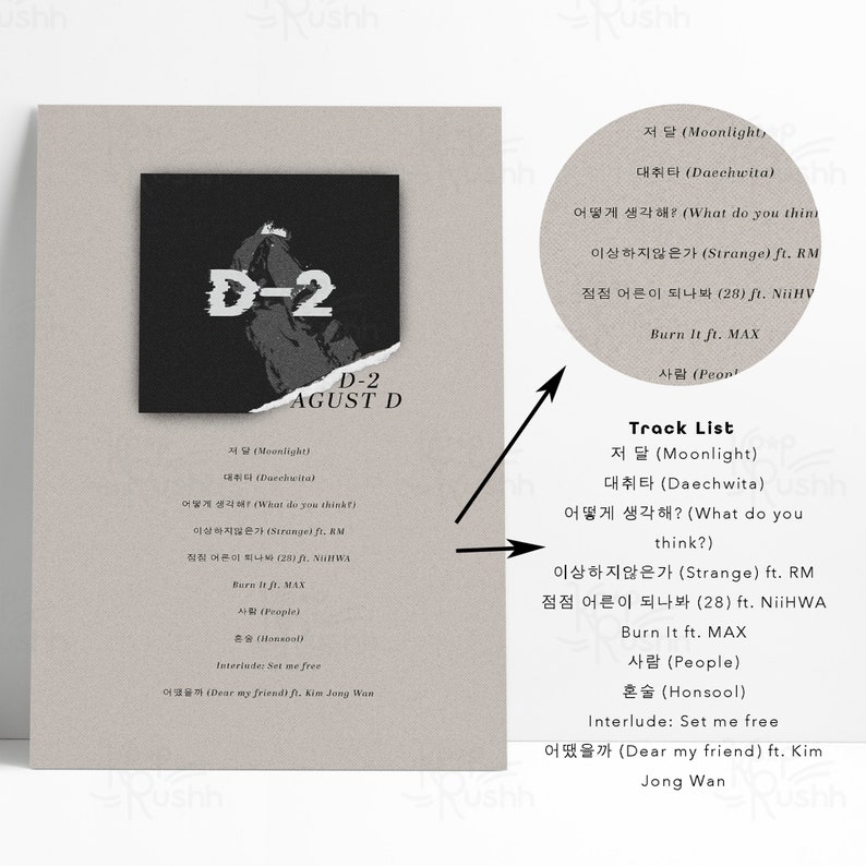 Digital Printable Agust D D-2 Tracklist Poster Light, BTS Suga Min Yoongi Poster - Etsy