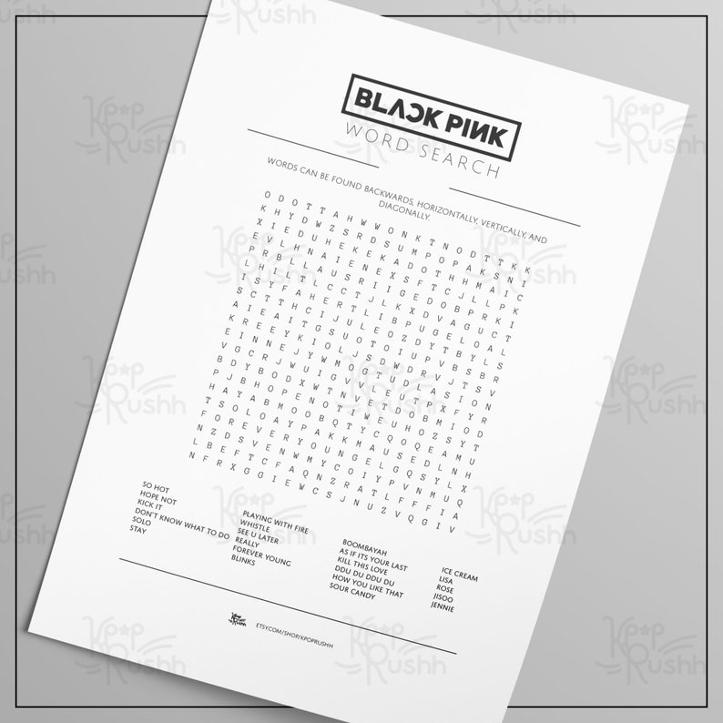 BLACKPINK Word Search, Kpop Word Search, Kpop BLACKPINK, Printable Word ...