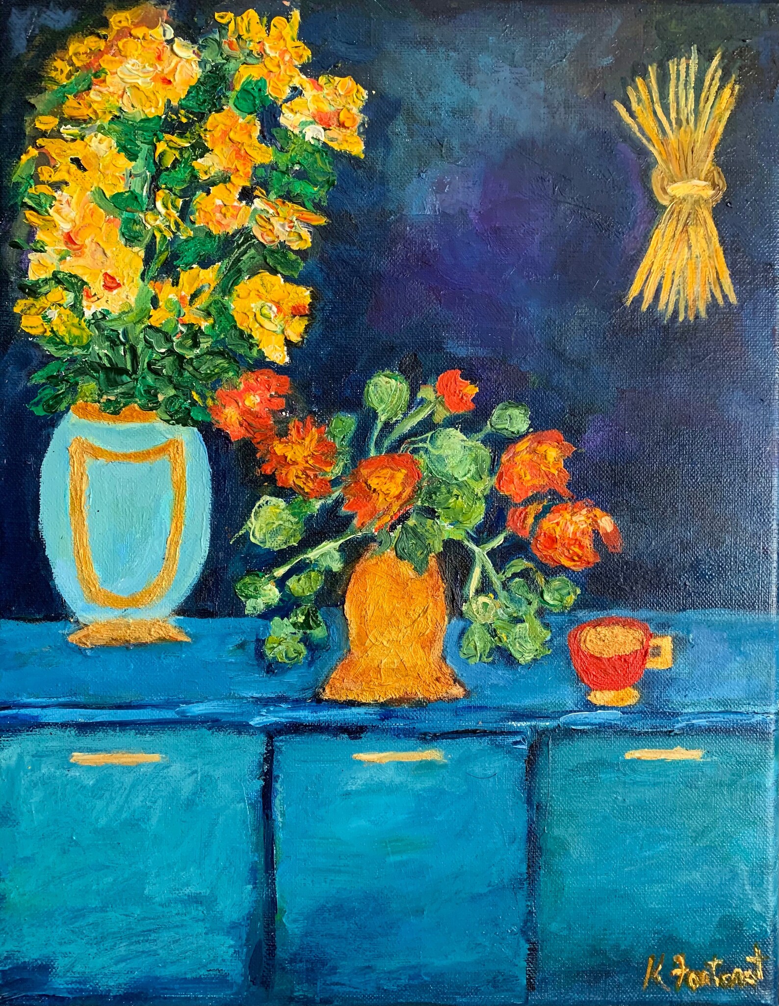Heavy Oil Painting Dining Room Theme Gold Wall Sconce Blue - Etsy