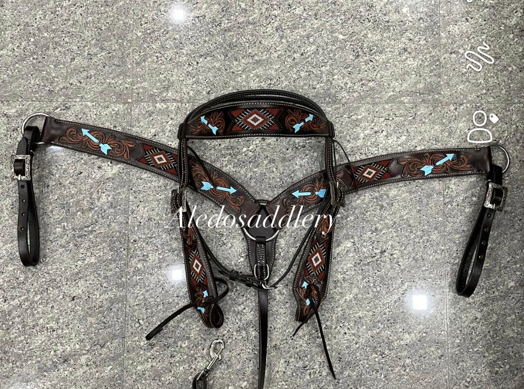 Western Dark Brown Tack Set of Headstall and Breast Collar With Beads ...