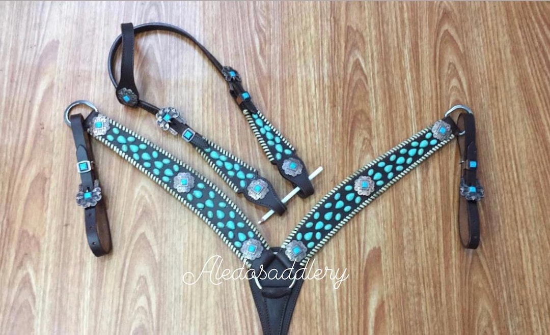 Western Brown Leather Bling Tack Set of Headstall and Breast Collar ...