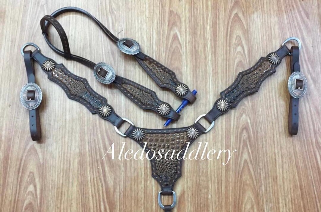 Western Brown Leather Bling Tack Set of Headstall and Gladiator Collar - Etsy