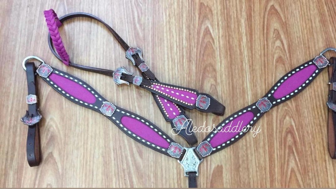 Western Brown Leather Bling Tack Set of Headstall and Breast Collar - Etsy