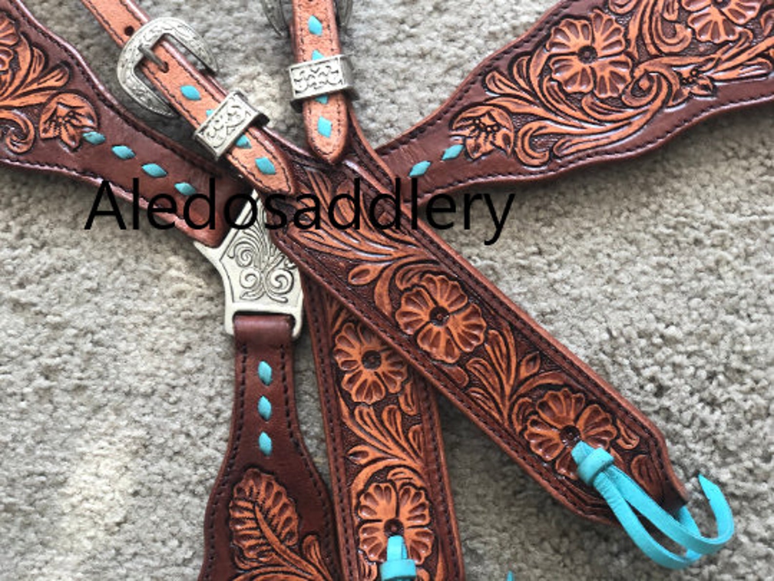 Western Natural Two Tone Leather Tack Set of Headstall and Breast ...