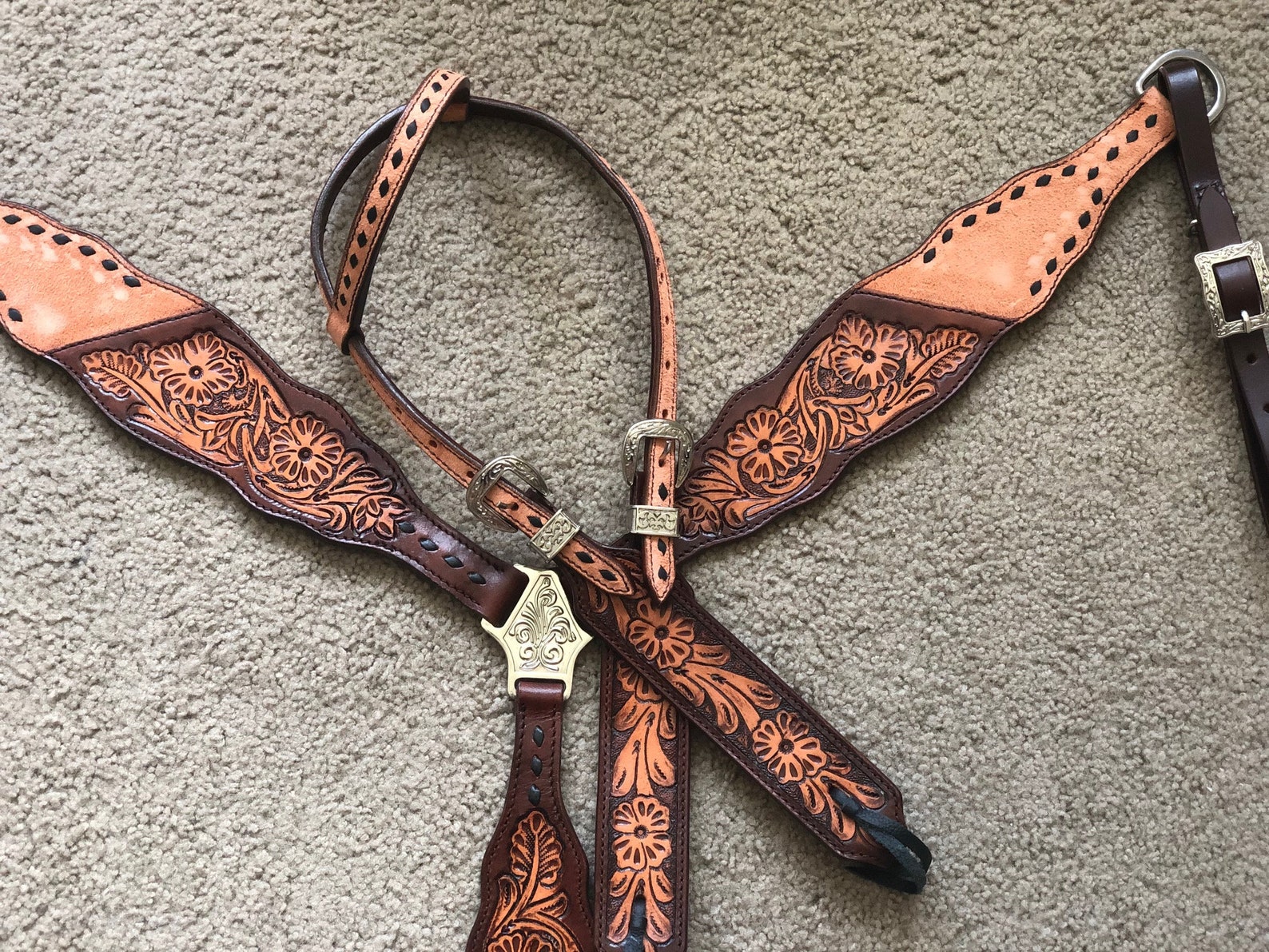 Western Two Tone Hand Carved Tack Set of Headstall and Breast | Etsy