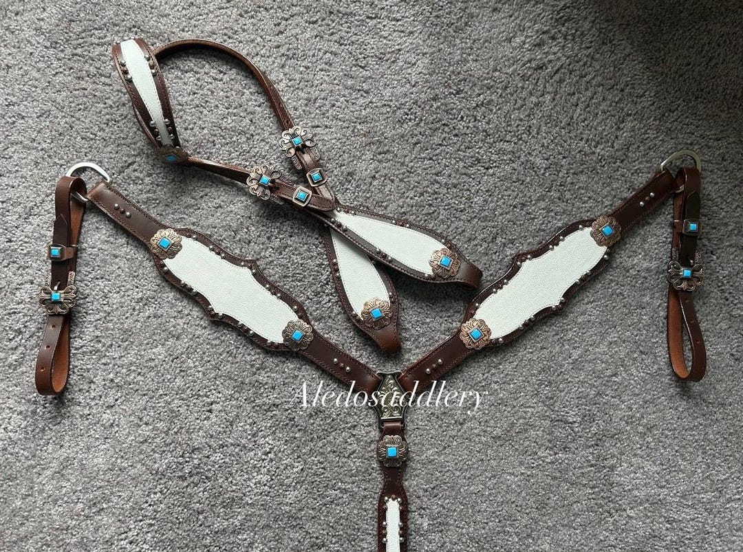 Western Brown Leather Bling Tack Set of Headstall and Breast Collar - Etsy