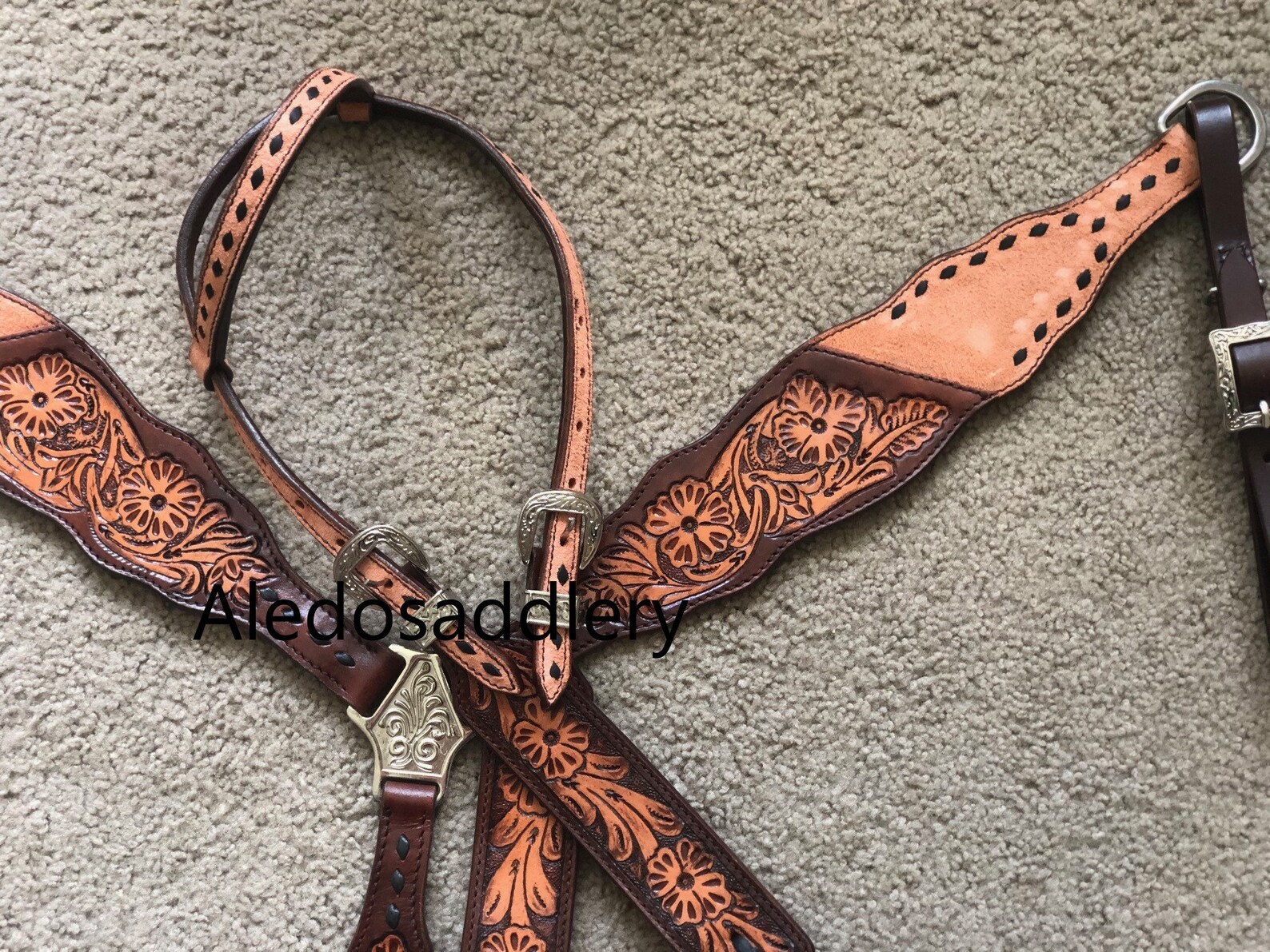 Western Two Tone Hand Carved Tack Set of Headstall and Breast Collar - Etsy