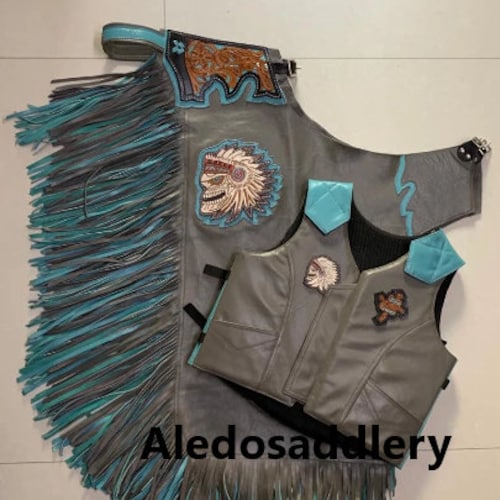Western Black Top Grain Leather Bull Riding Chap and Vest - Etsy
