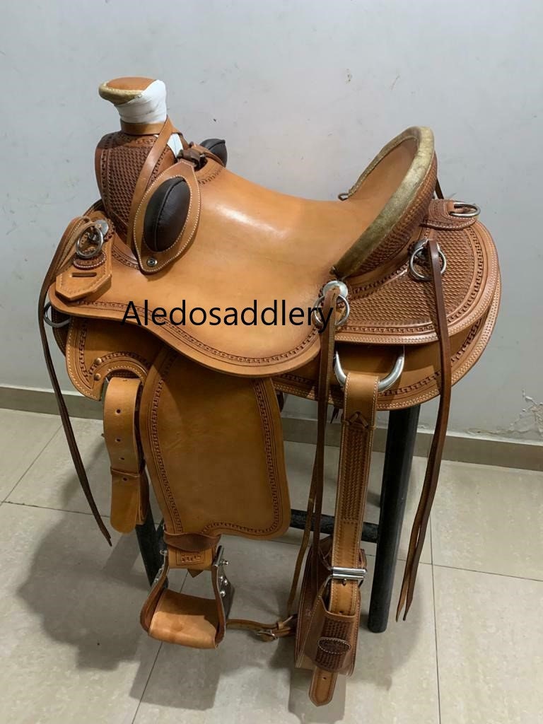 Western Natural Leather Hand Basket Tooled Roper Wade Saddle by ...
