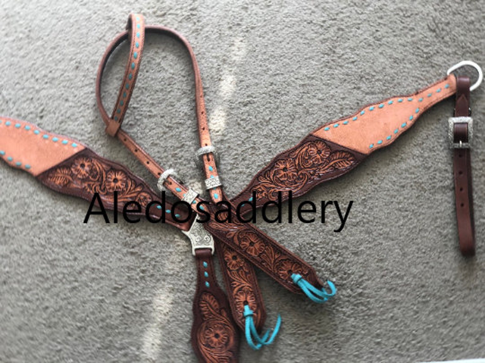 Western Natural Two Tone Leather Tack Set of Headstall and Breast ...