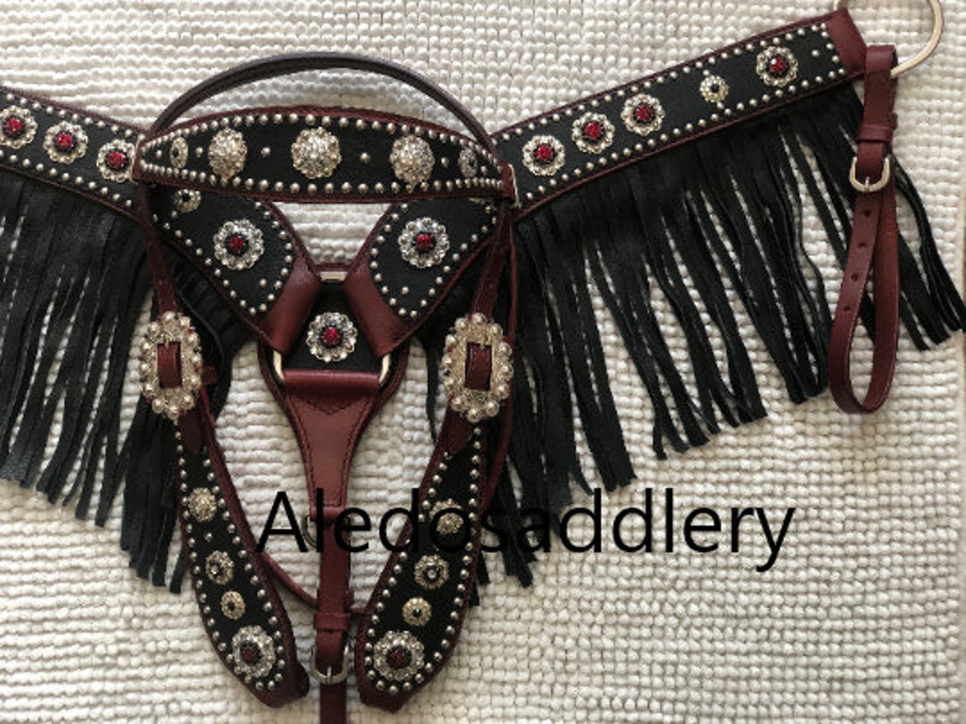 Western Brown Leather Tack Set of Headstall and Breast - Etsy