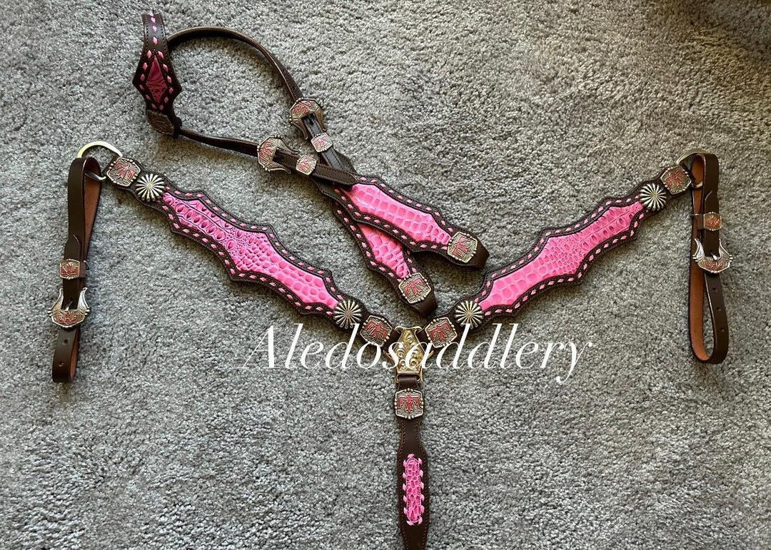 Western Brown Leather Bling Tack Set of Headstall and Breast Collar - Etsy