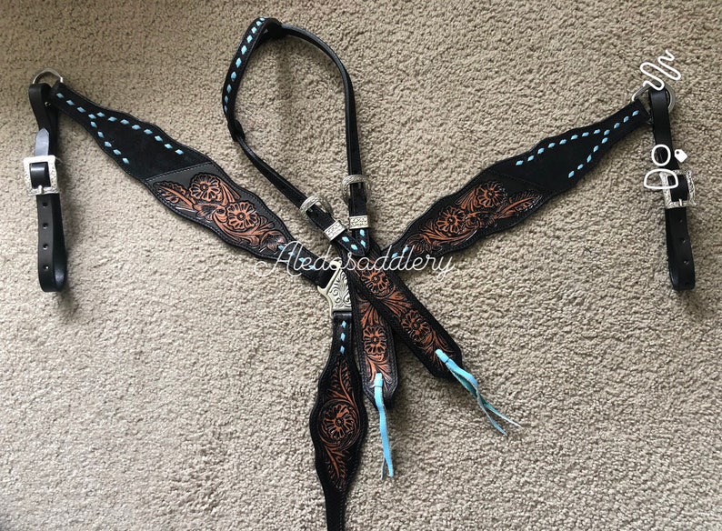 Western Two Tone Hand Tooled and Carved Bling Tack Set - Etsy