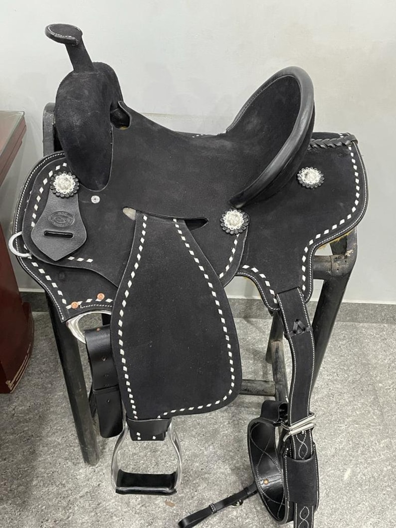 Western Black Barrel Racer With White Buckstitch Saddle by ...