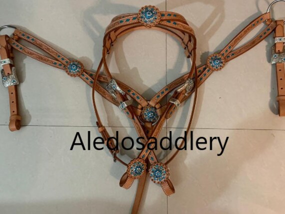 Western Natural Leather Criss Cross Tack Set of Headstall and - Etsy