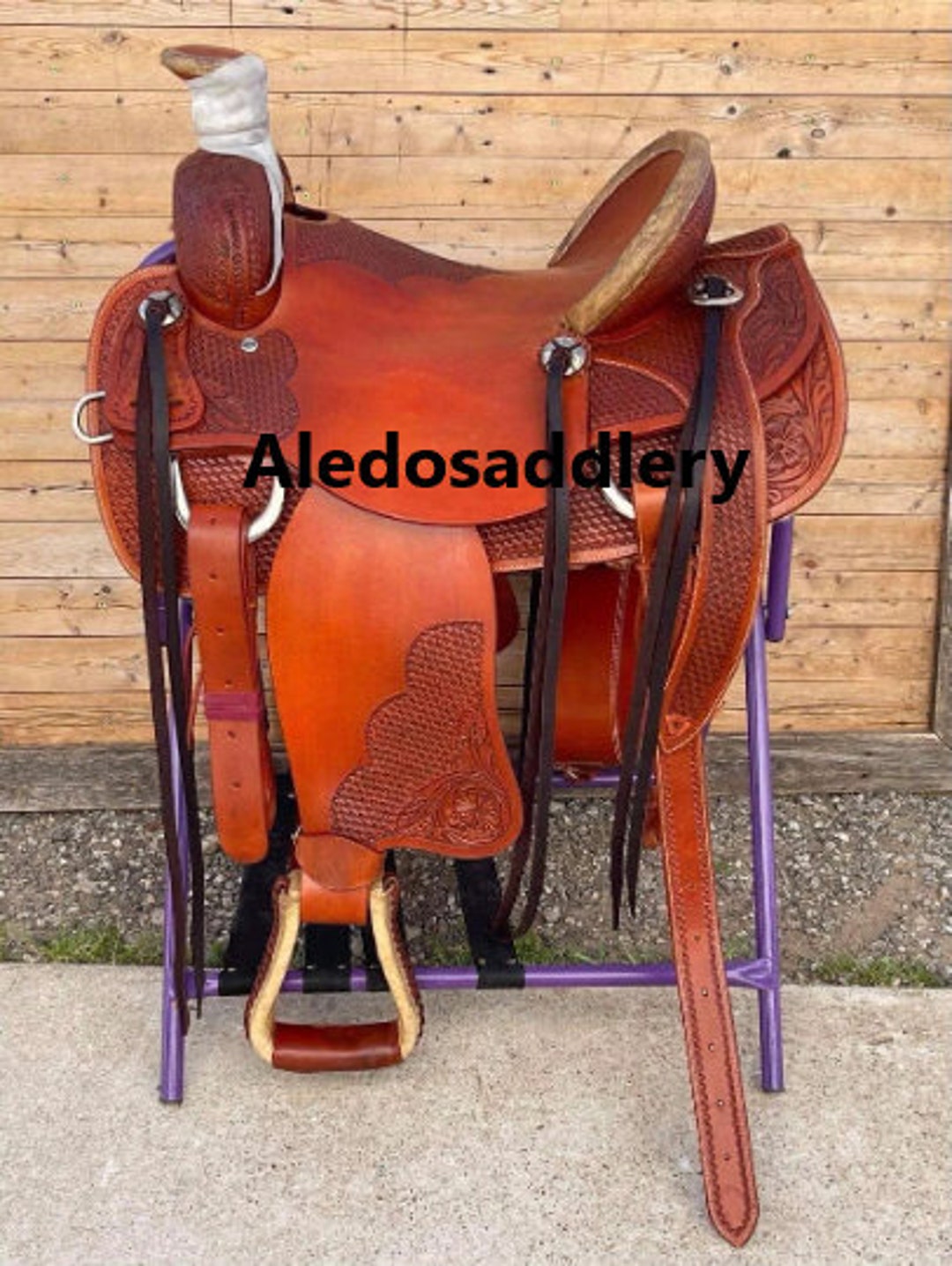 Western Tan Leather Hand Carved Roper Ranch Saddle With Matching ...