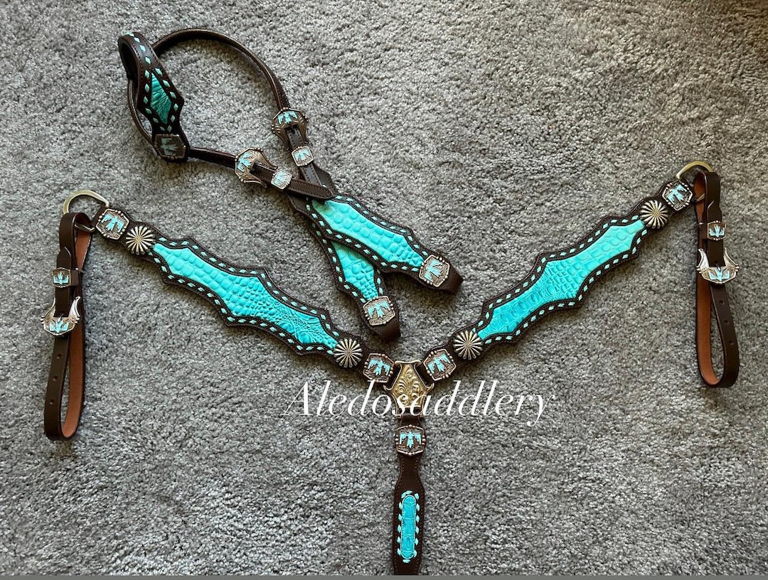 Western Brown Leather Bling Tack Set of Headstall and Breast Collar - Etsy