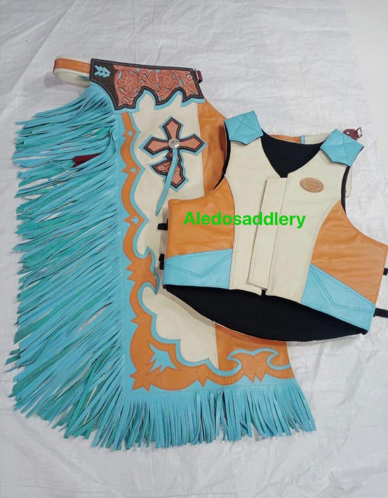 Western Top Grain Leather Bull Riding Rodeo Chap and Vest by ...