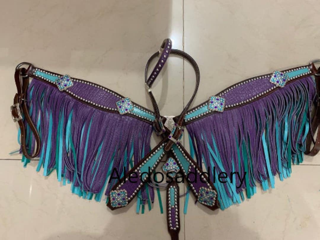 Western Purple & Torquoise Bling Tack Set of Headstall and Breast ...