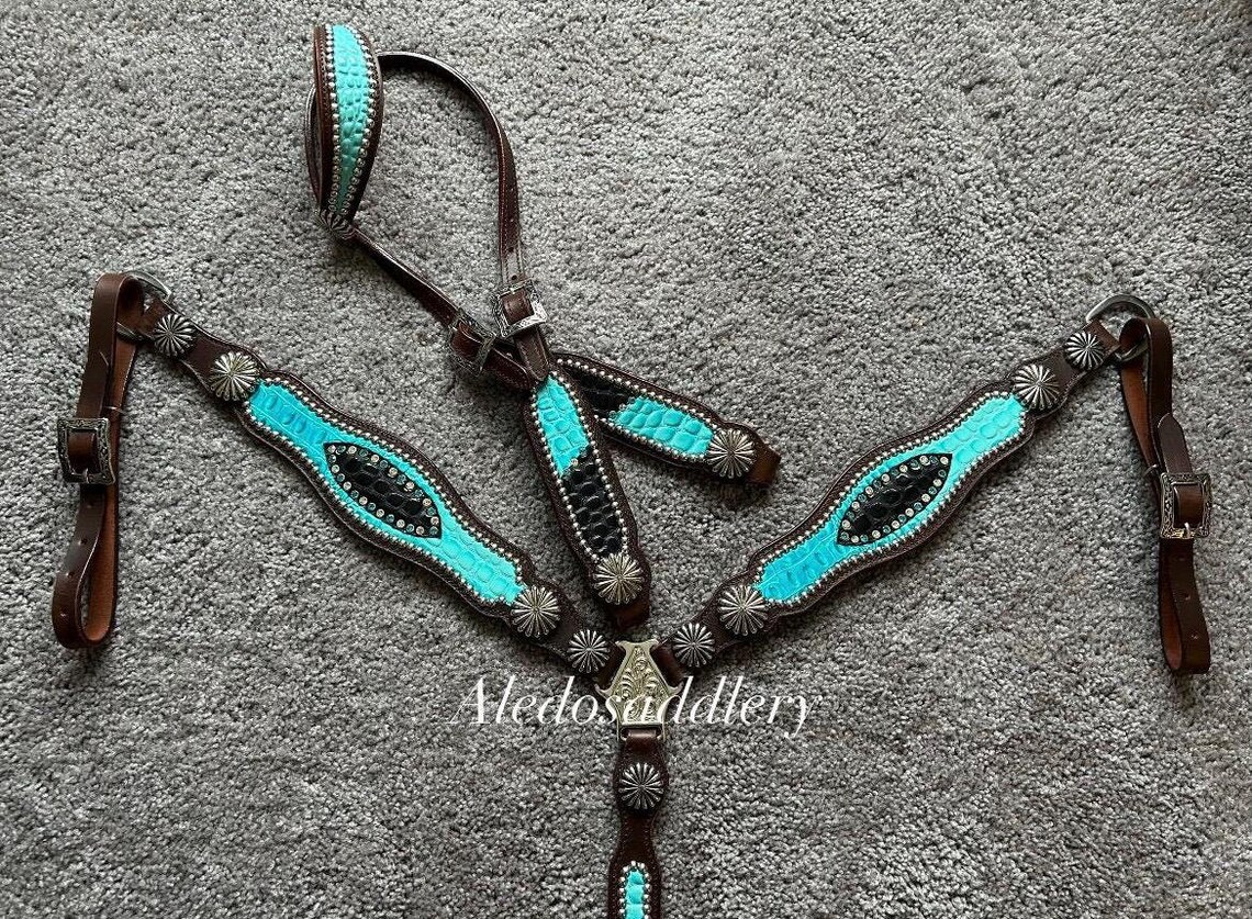 Western Brown Leather Bling Tack Set of Headstall and Breast Collar - Etsy