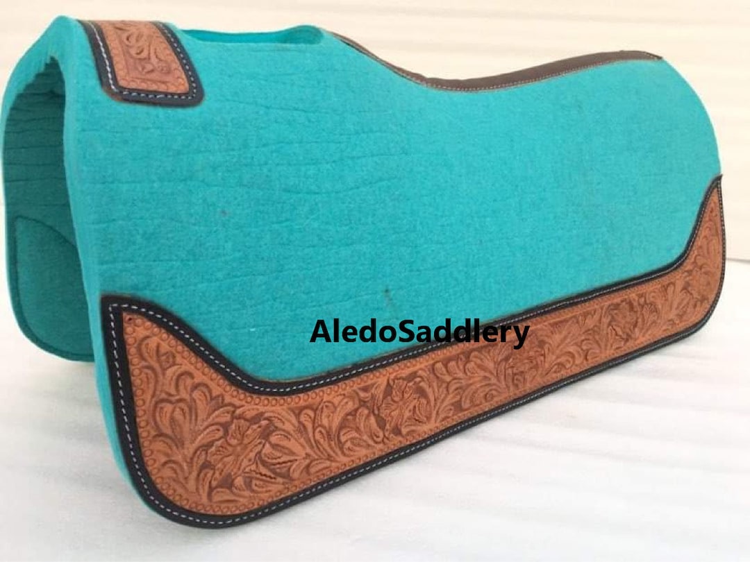 Western Turquoise Felt Saddle Pad With Carved Edge Wear - Etsy