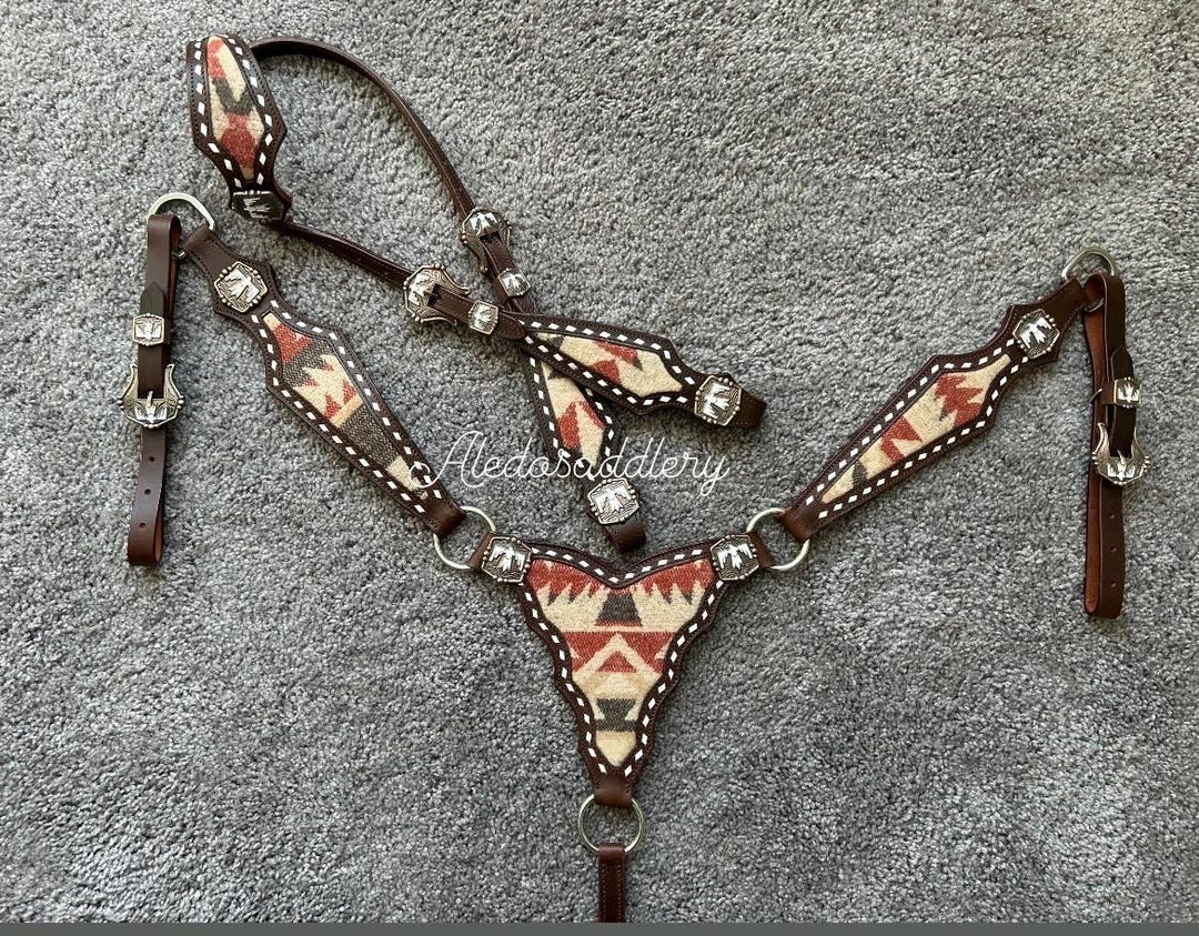 Western Broeb Leather Bling Tack Set of Headstall and Breast Collar With Pendleton Wool Inlay - Etsy