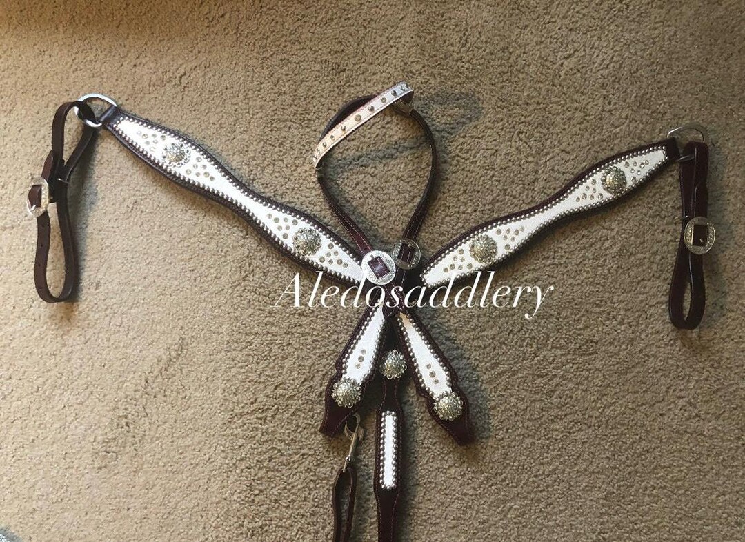 Western Brown Leather Bling Tack Set of Headstall and Breast Collar - Etsy