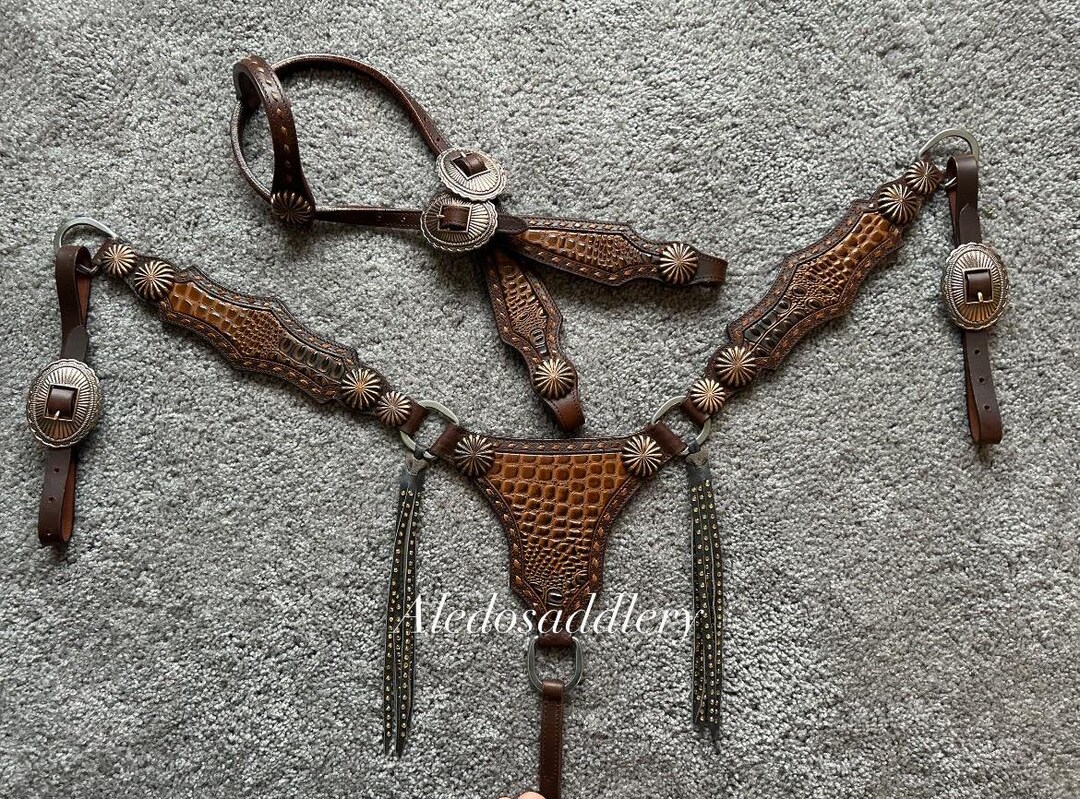 Western Brown Leather Bling Tack Set of Headstall and Breast Collar - Etsy