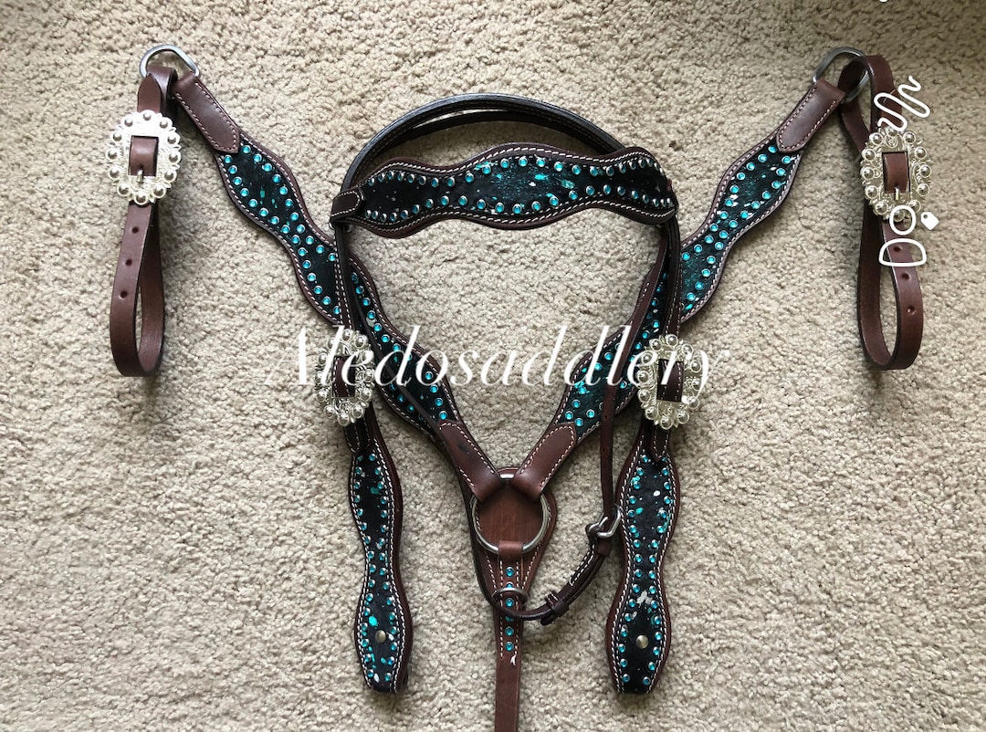 Western Dark Oil Brown Leather Tack Set of Headstall and Breast Collar ...