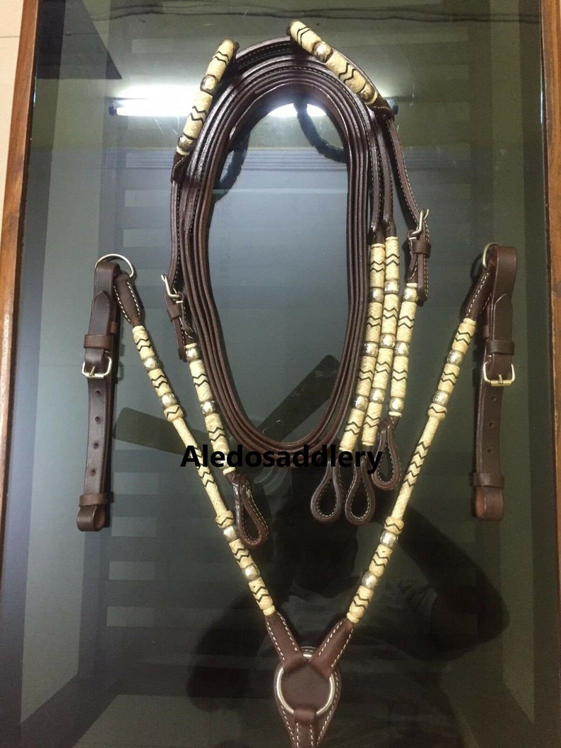 Western Brown Leather Hand Carved Tack Set of Breast Collar and ...