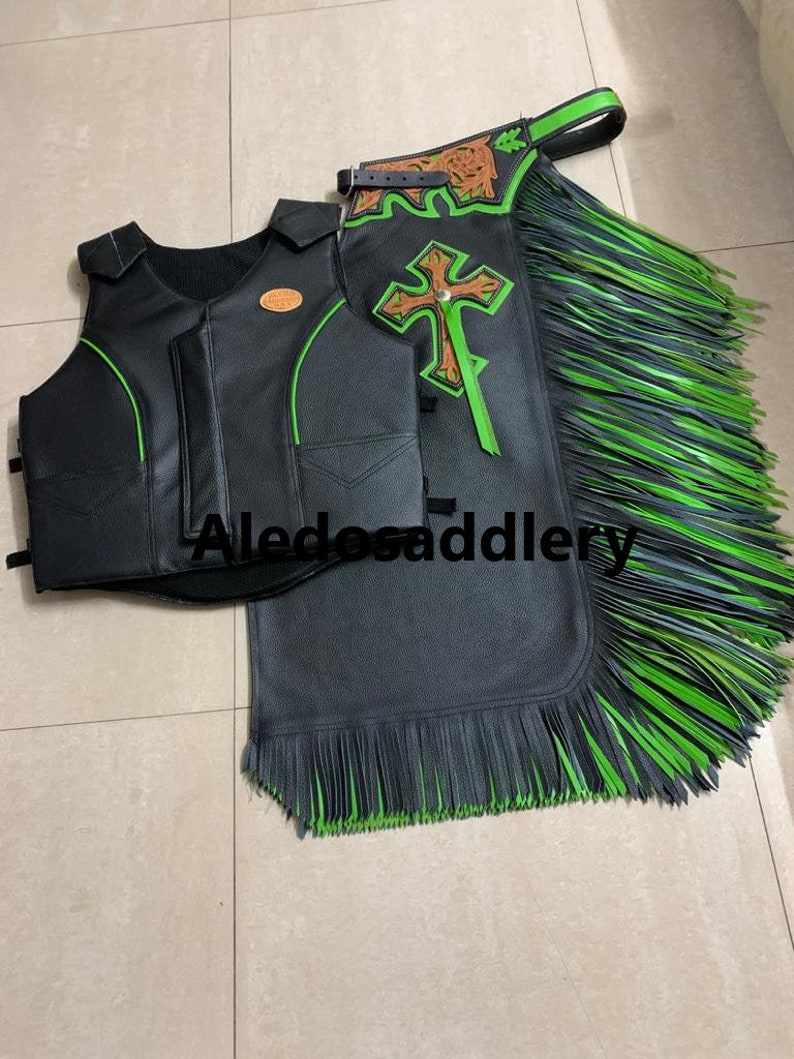 Western Black Top Grain Leather Bull Riding Rodeo Chap and - Etsy