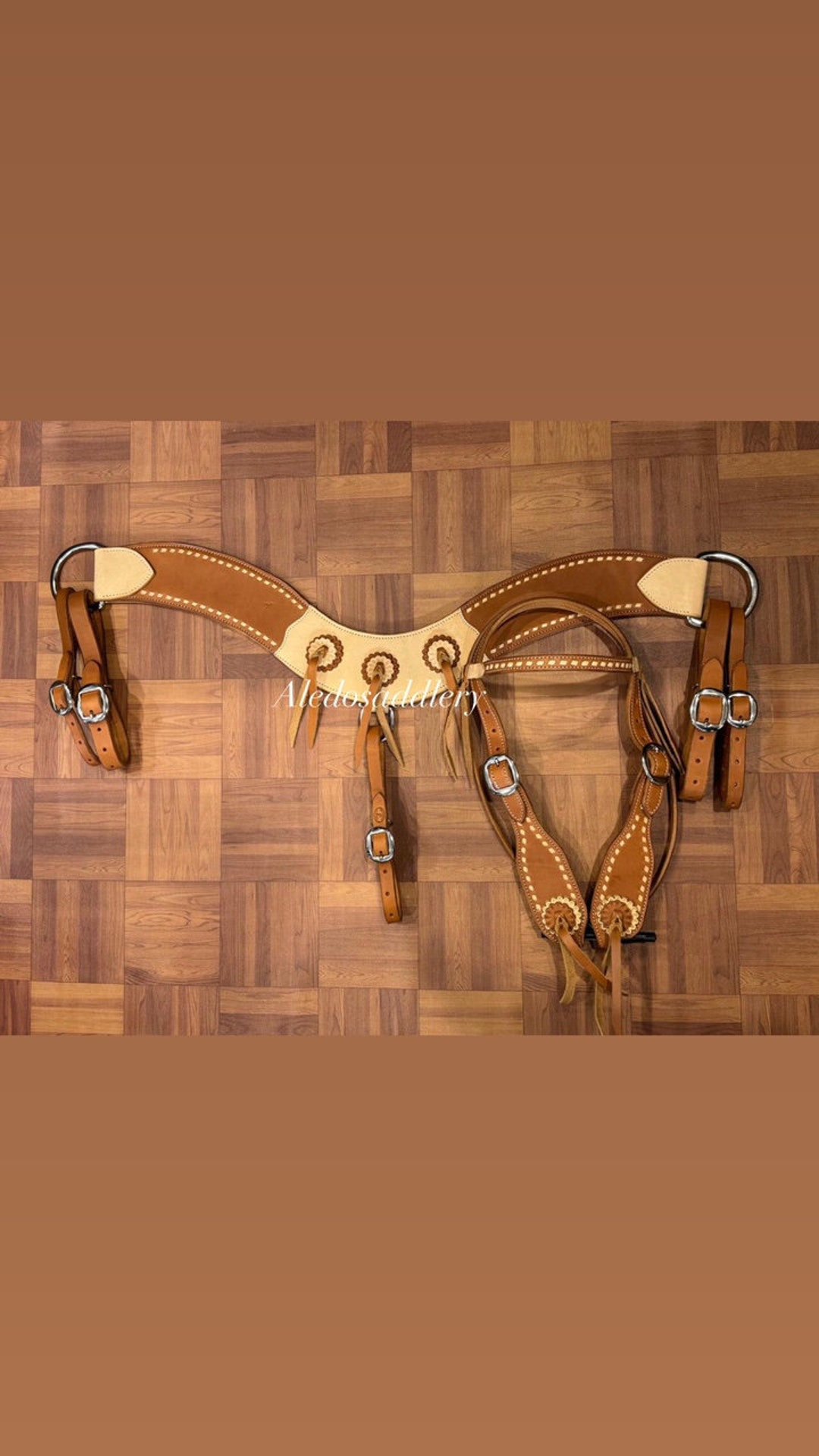 Western Brown American Cowhide Leather Tack Set of Headstall and Breast ...