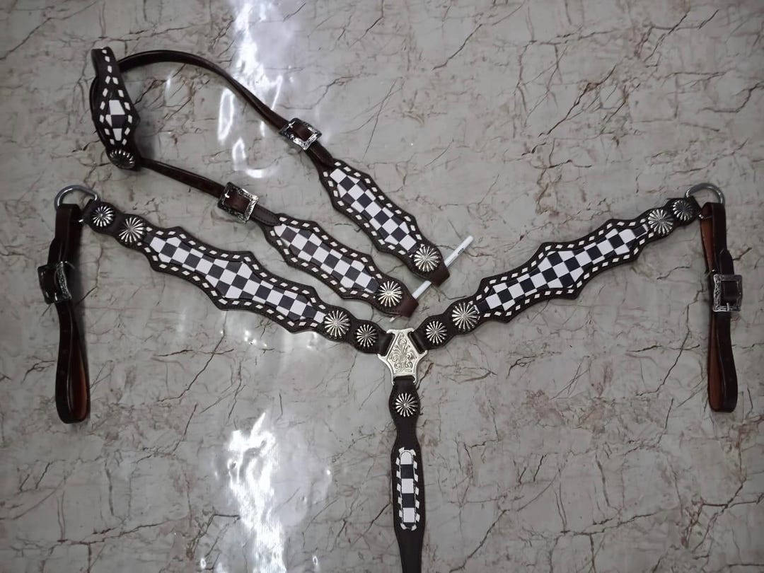 Western Brown Leather Bling Tack Set of Headstall and Breast Collar - Etsy