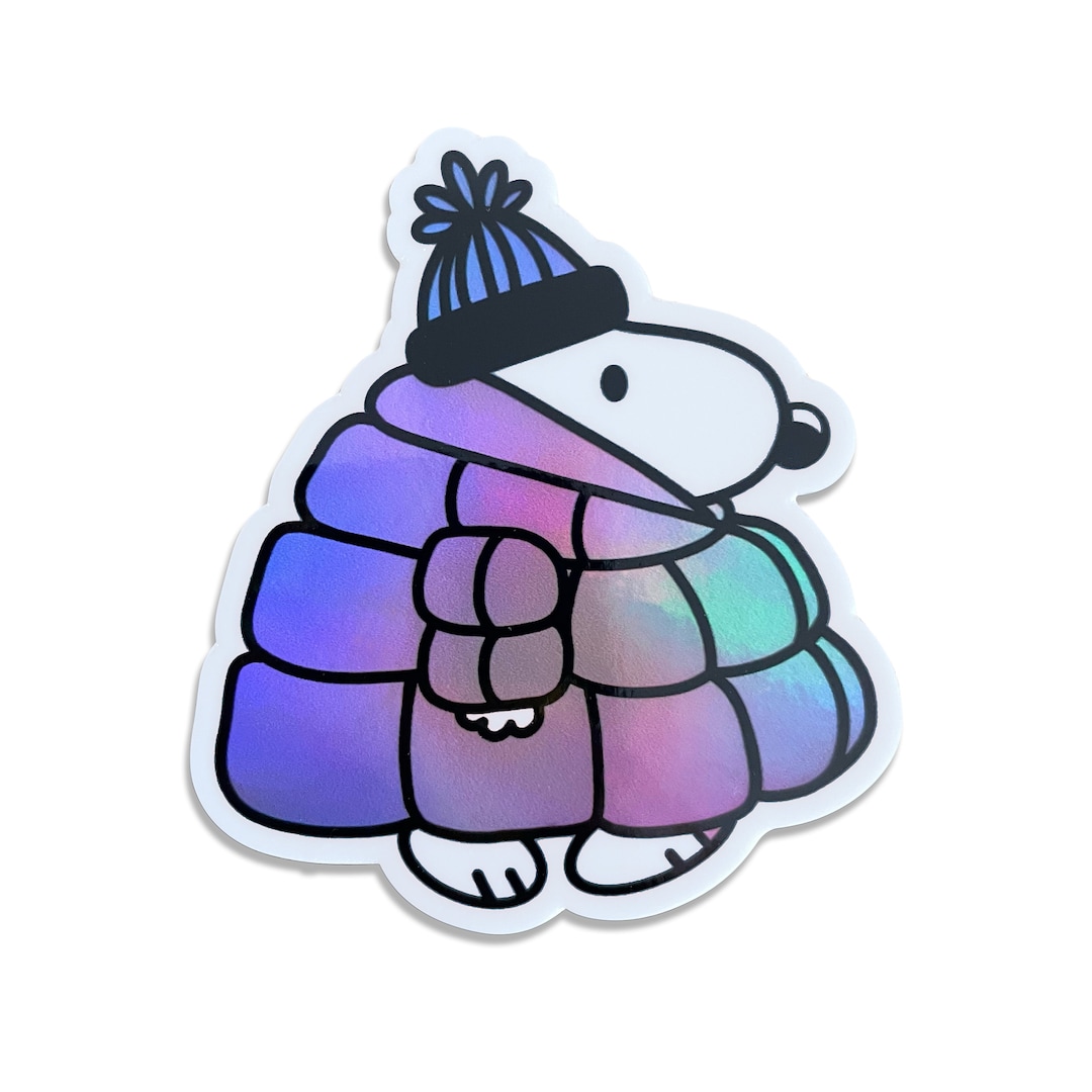 Winter Snoopy Sticker, Cute Puffer Jacket, Holographic Sticker, Beagle ...