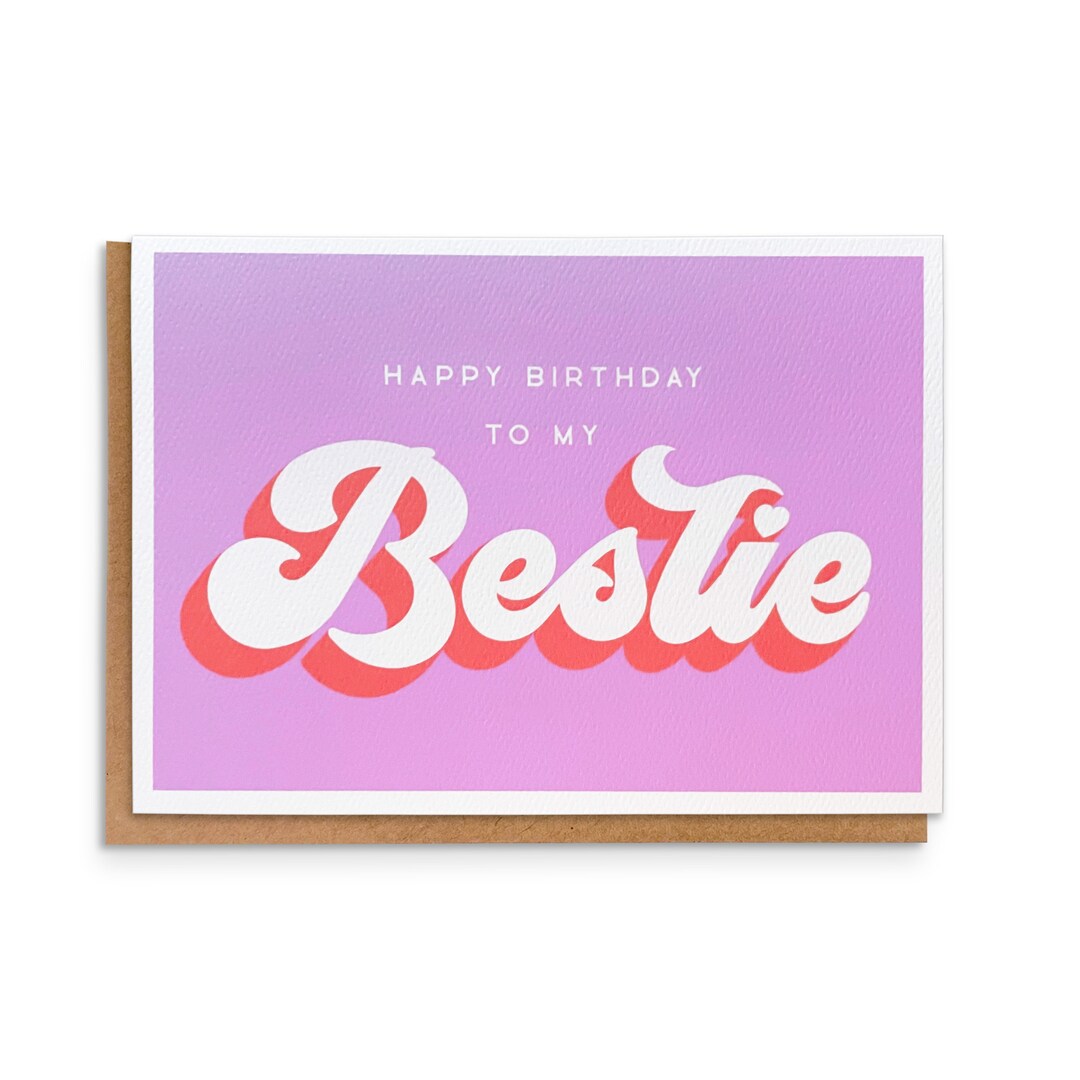 Bestie Birthday Card Cute Retro Design Vintage Lettering Best Friend ...