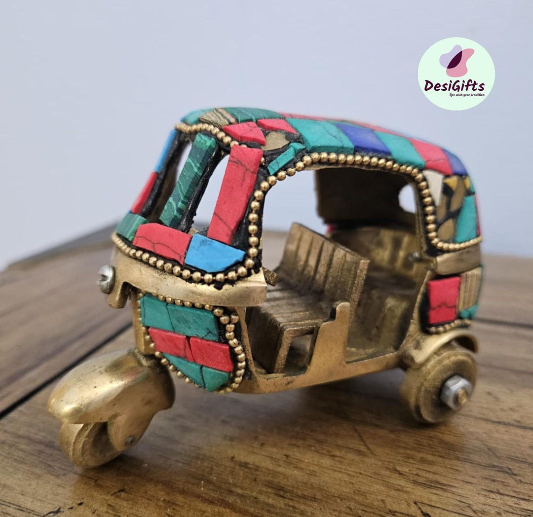 4" Auto Rickshaw in Brass With Stonework, Brass Decorative Auto ...