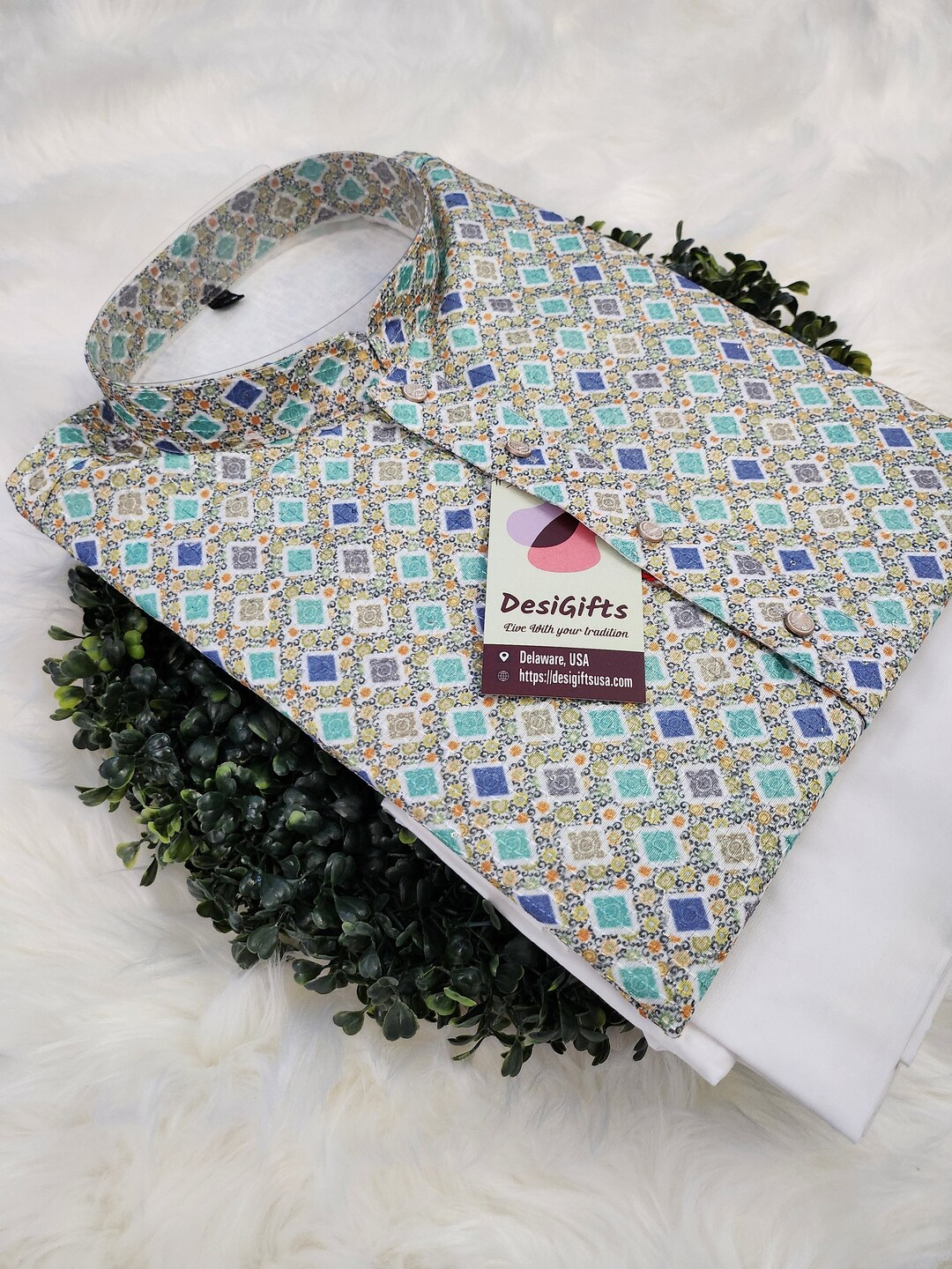 Check Box Pattern Self Woven Gray/blue Shade Kurta Pajama Set-cotton ...