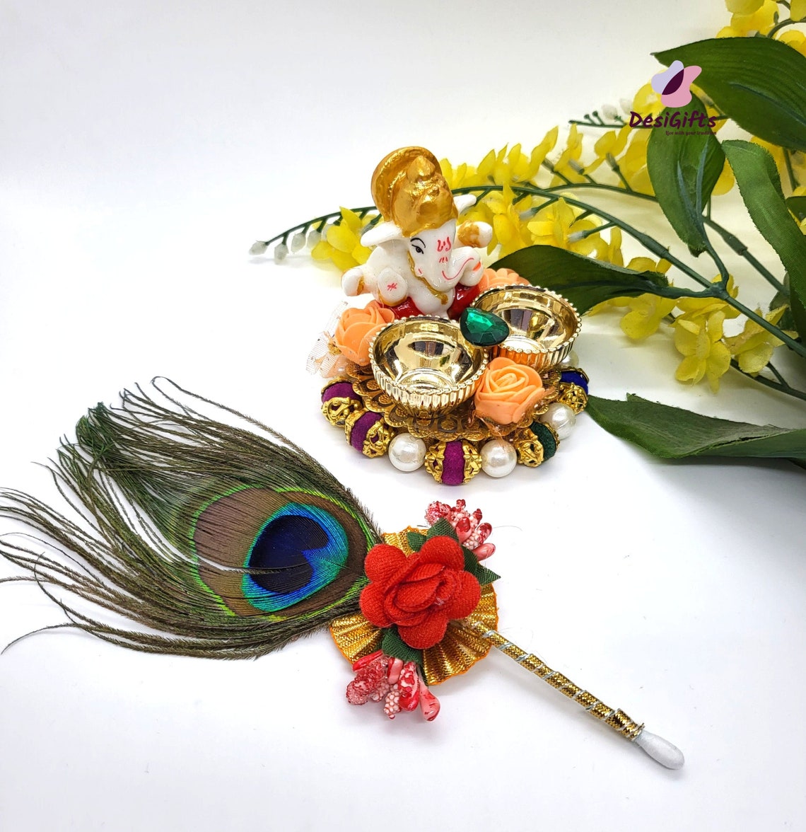 Handcrafted Haldi Kumkum Tilak Stick With Peacock Feather, Assorted ...