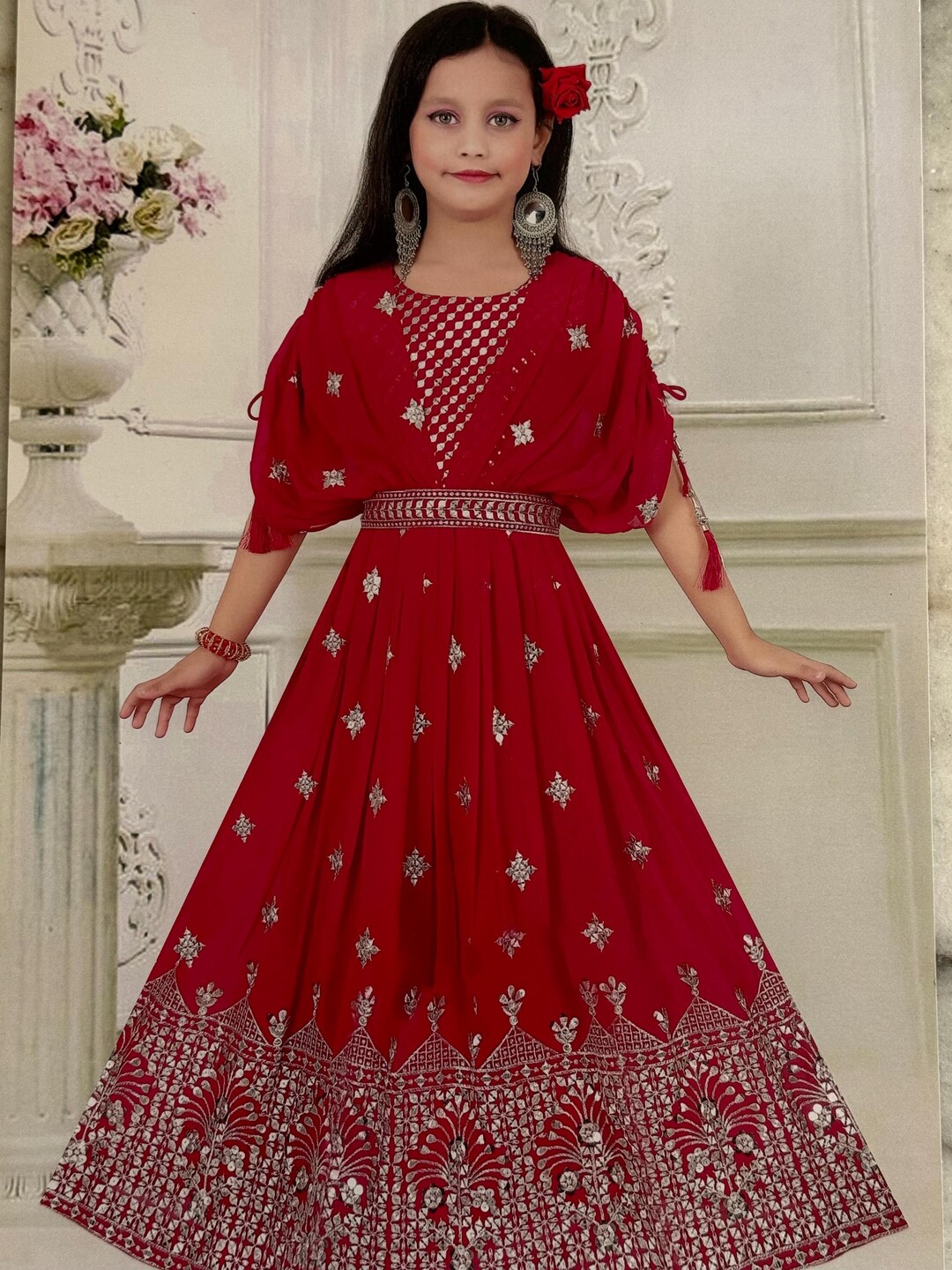 Apple Red Captivating Dress With Intricate Embroidery and Gota Work ...