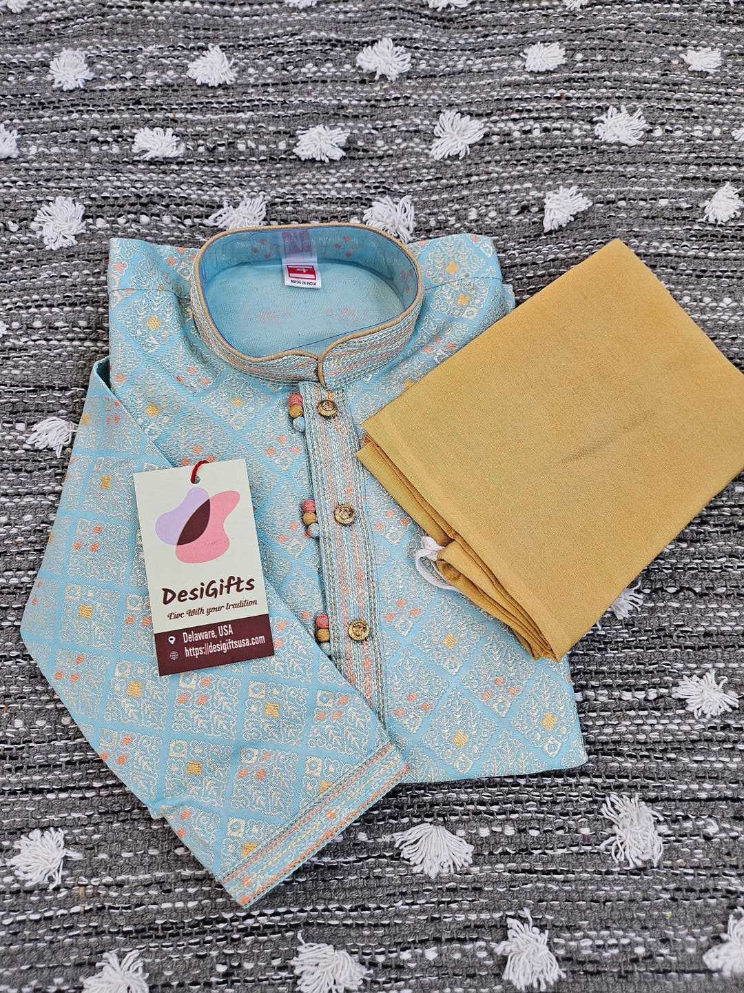 Skyblue Shade Boy's Silk Kurta Pajama Set BOY-1448 - Etsy