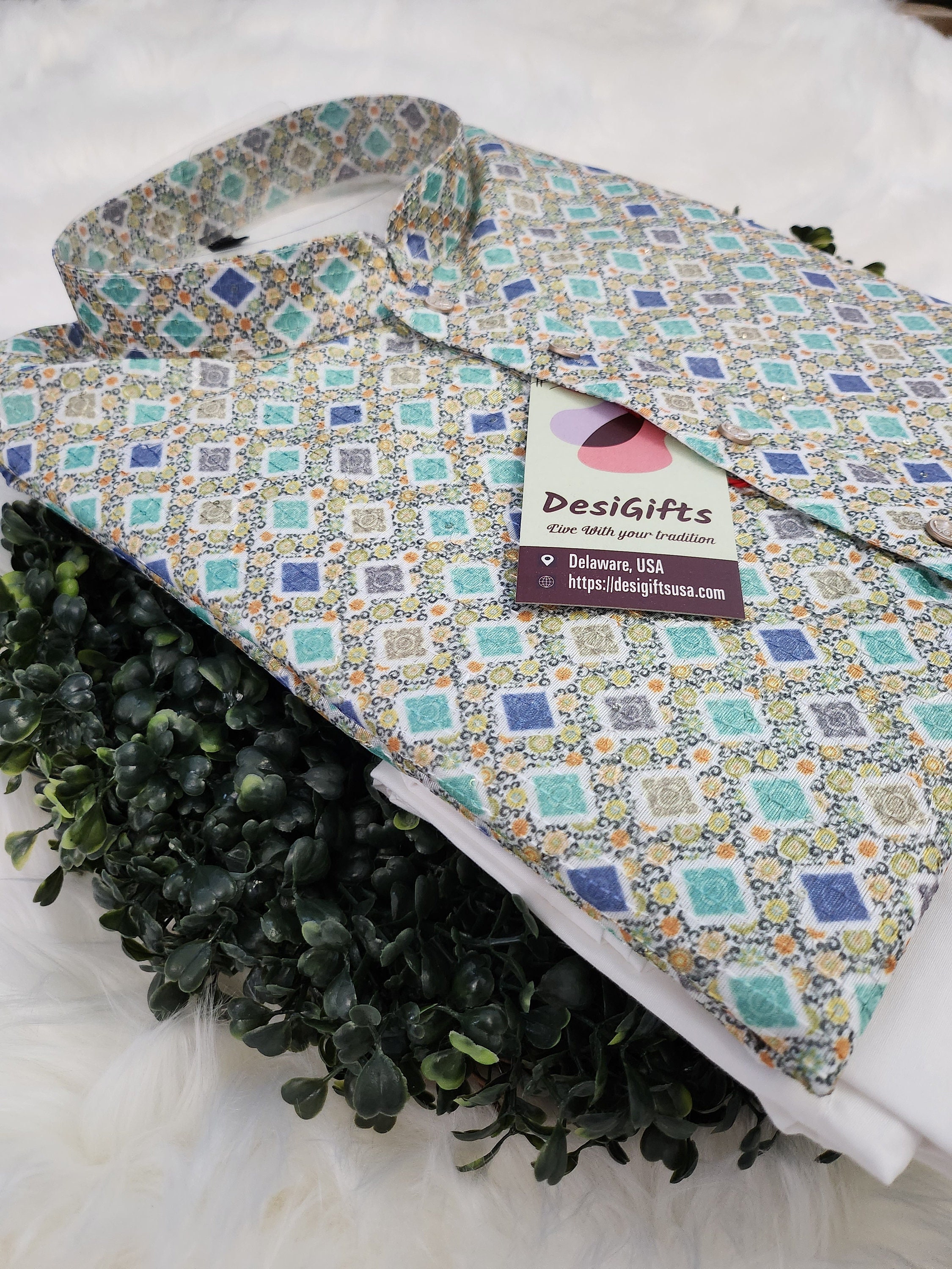 Check Box Pattern Self Woven Gray/blue Shade Kurta Pajama Set-cotton ...