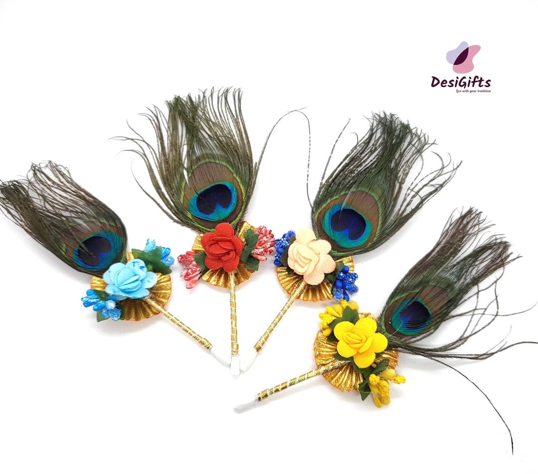 Handcrafted Haldi Kumkum Tilak Stick With Peacock Feather, Assorted ...