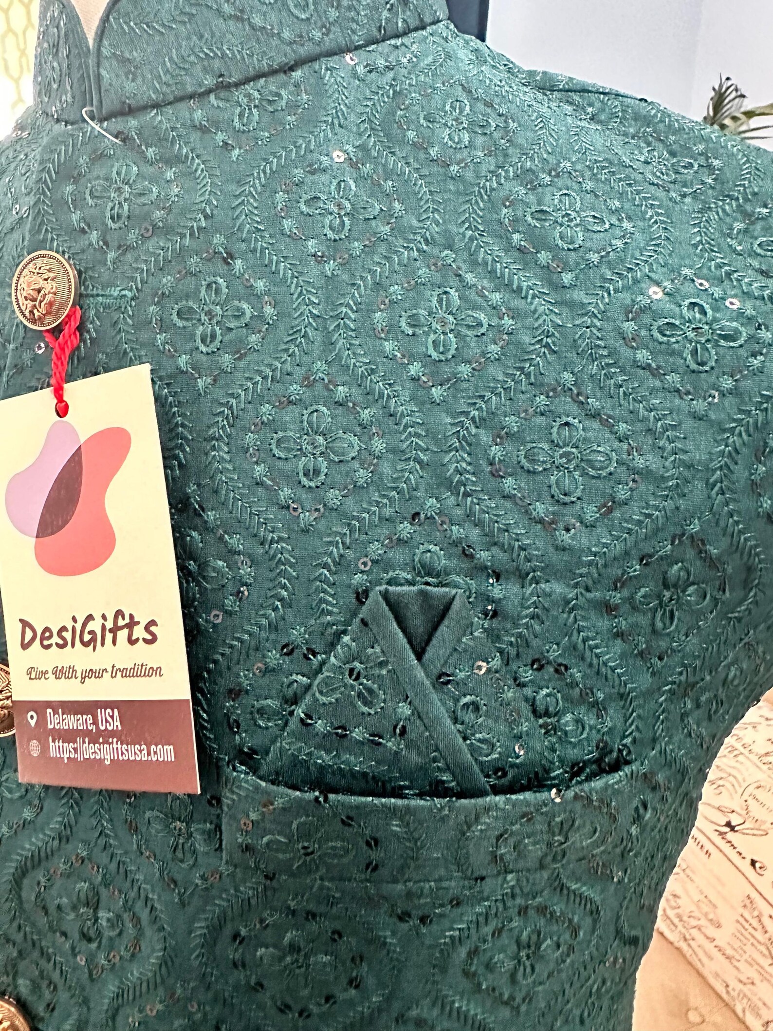 Teal Shade Jacket / Waistcoat / Sadri for Man With Beautiful Embroidery ...