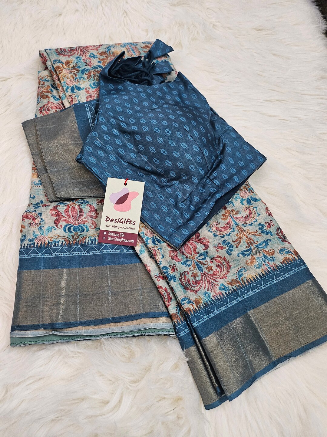 Flowery Mooga Silk Saree With Slub Pattern Digital Print and Zari ...