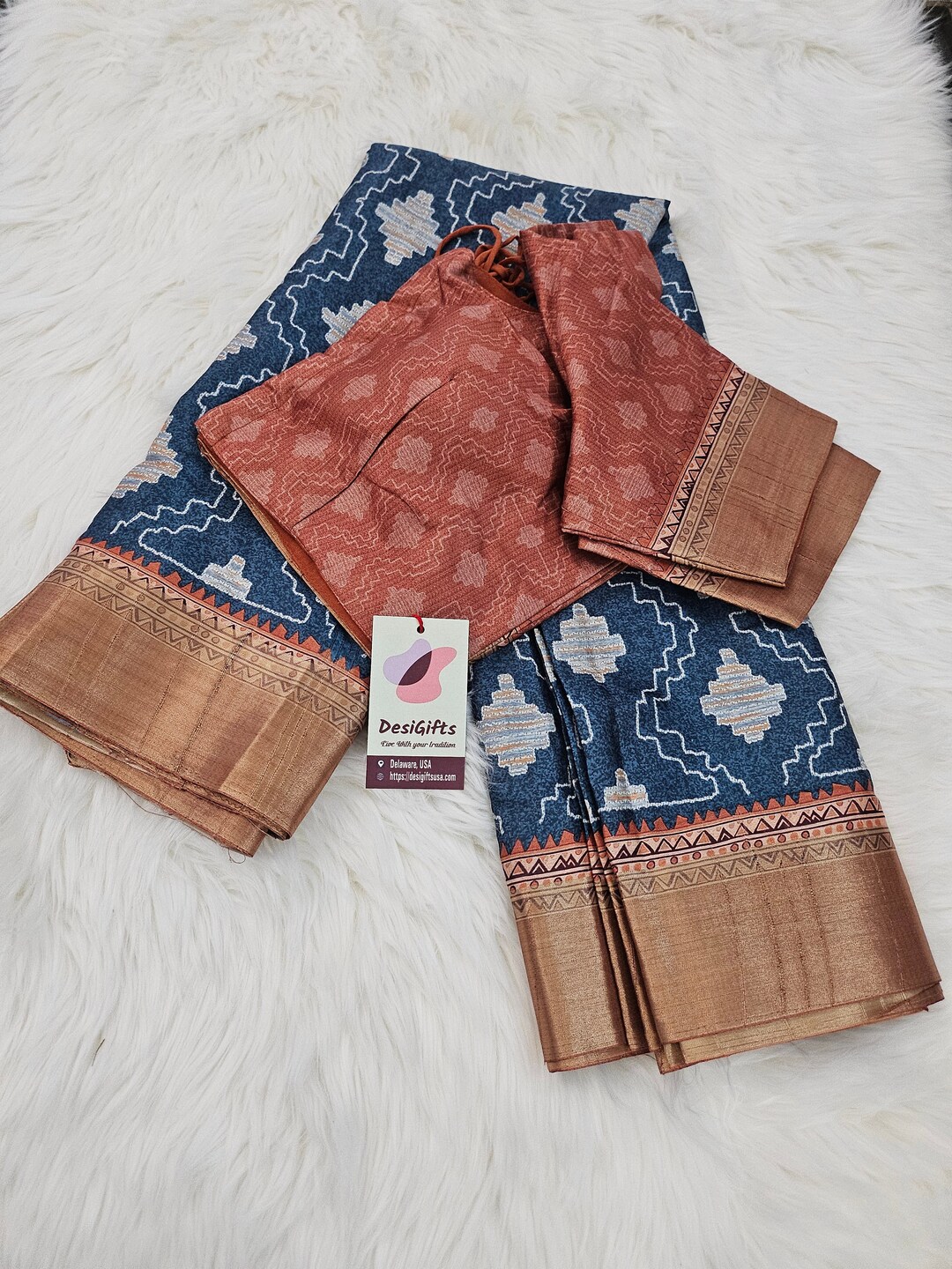 Blue Shade Mooga Silk Saree With Slub Pattern Digital Print and Zari ...