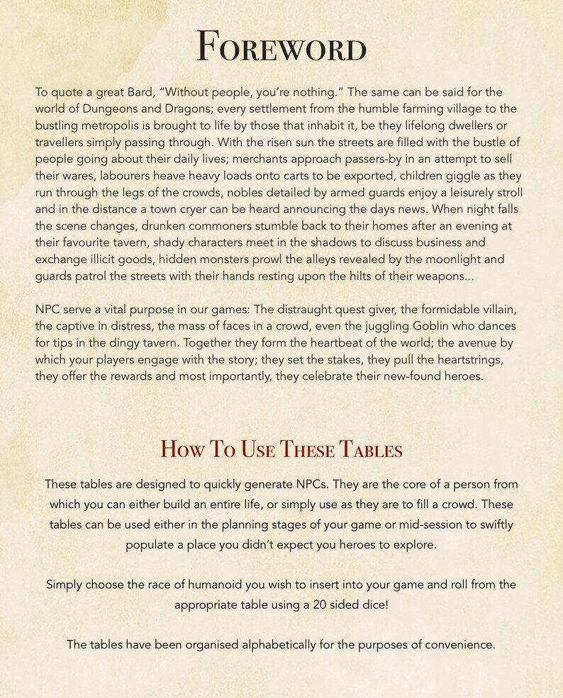 Notable Npcs of Regular Races - Etsy